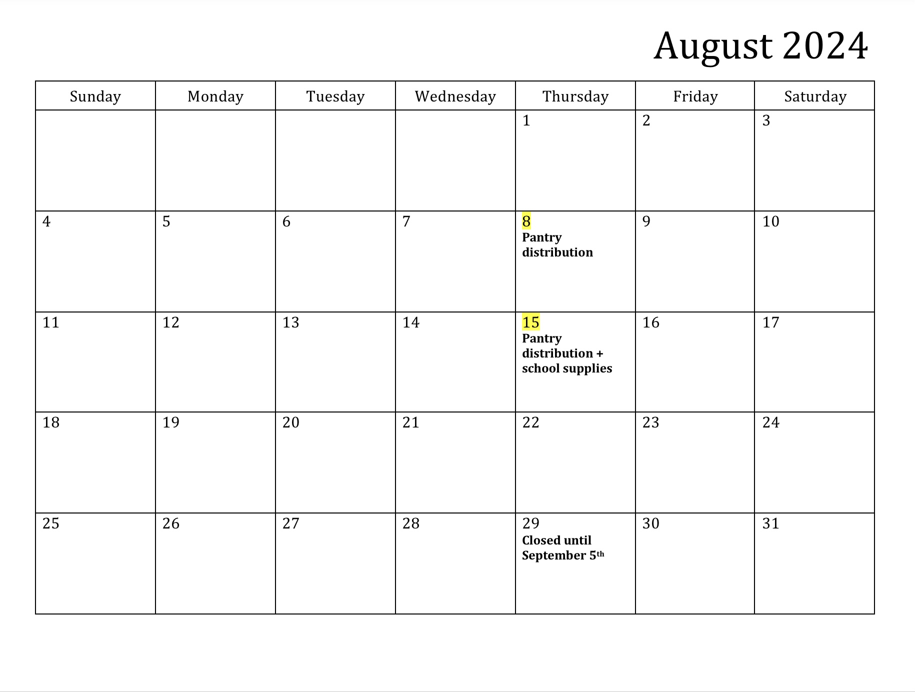 Calendar – Pleasantville Food Pantry